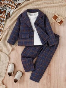 Gentelman Blue Check Pant Coat Suiting Set #13484 – MamasLittle