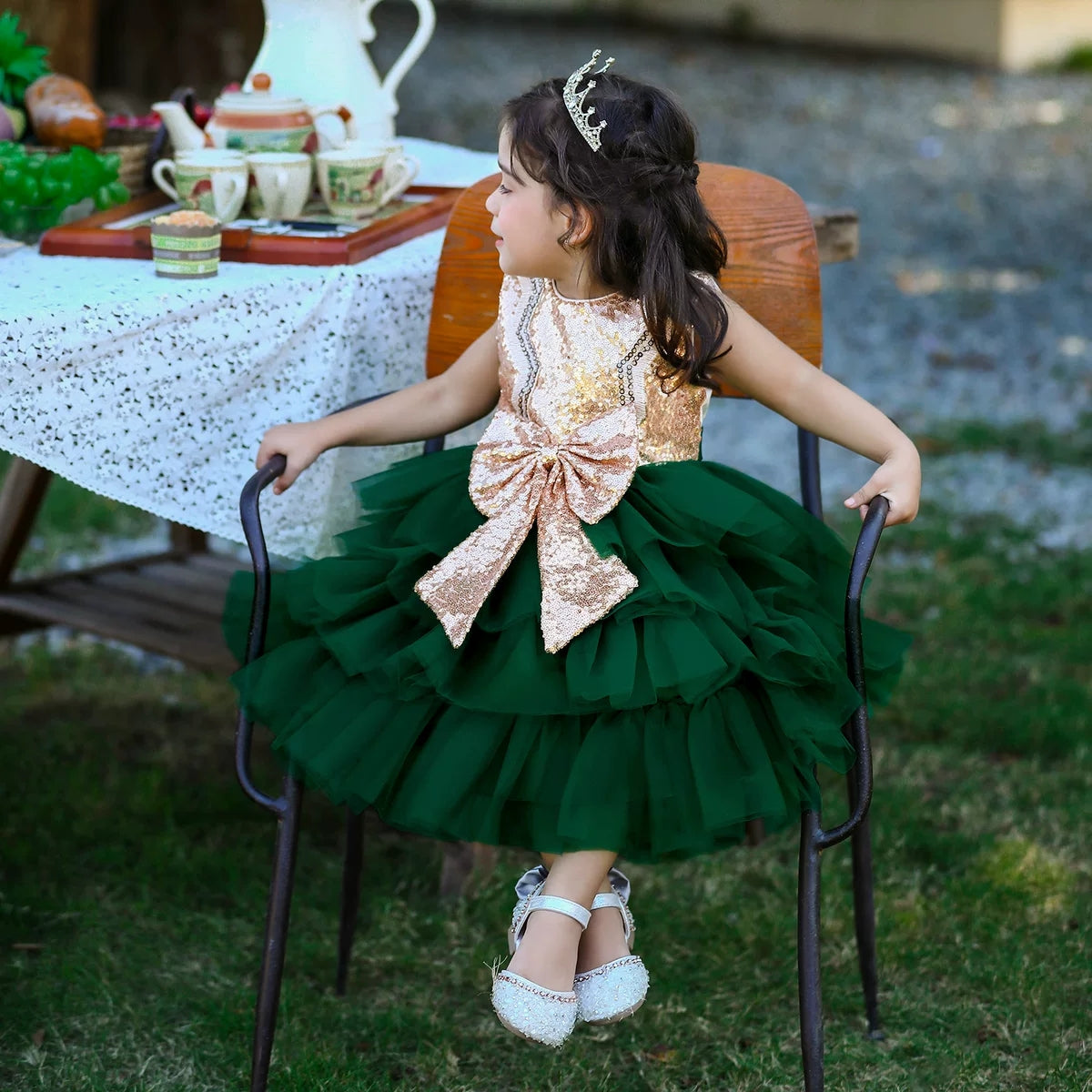 Green Big Bow Party FANCY Frock 12897 – MamasLittle
