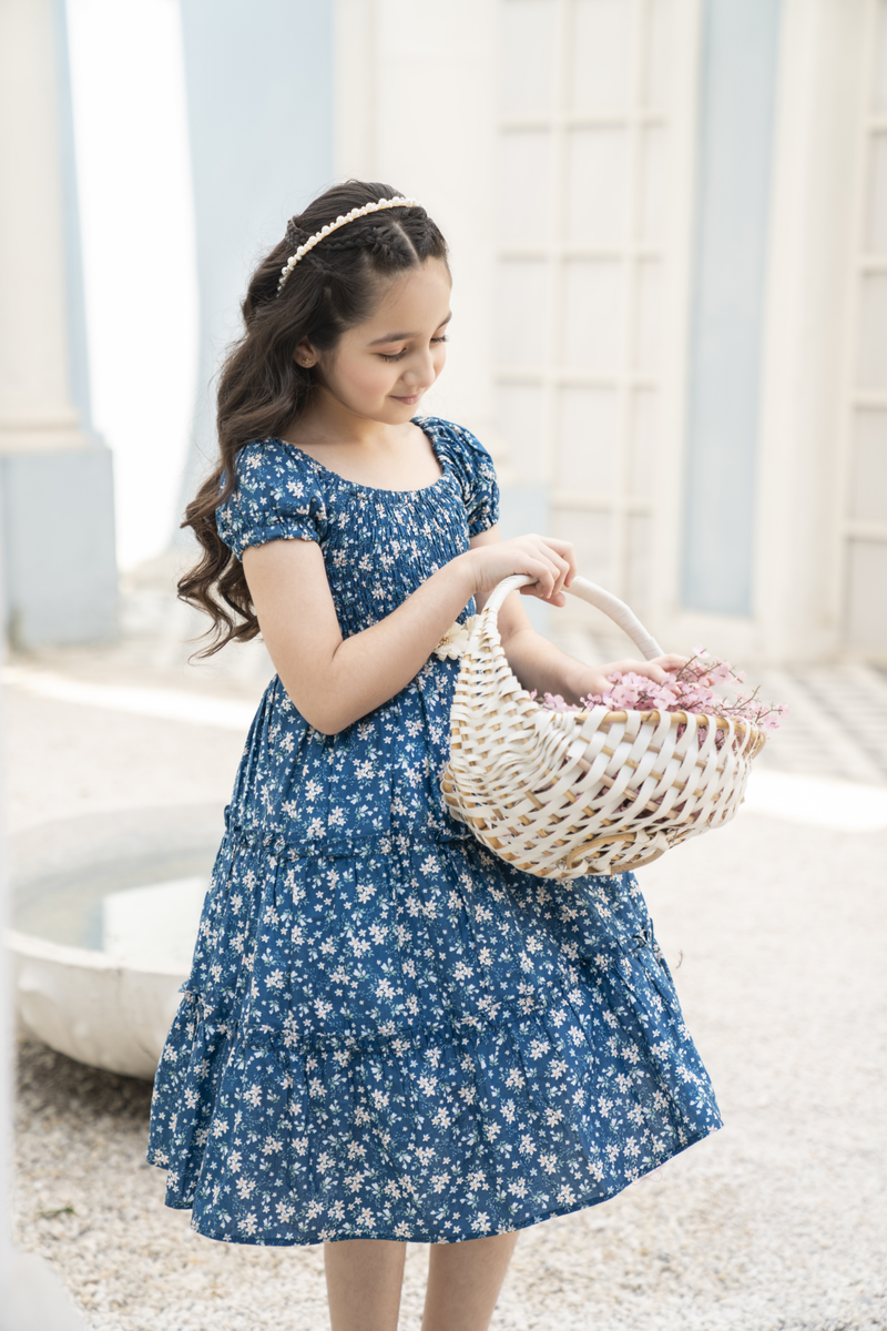 CNT Teal White Flower Summer Frock CF3 with 1 Flower – MamasLittle