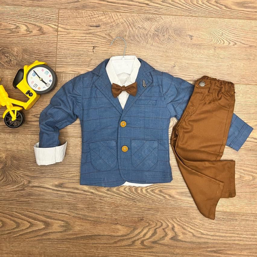 Gentelman Check Pant Coat Shirt Bow Suiting Set #12721 – MamasLittle