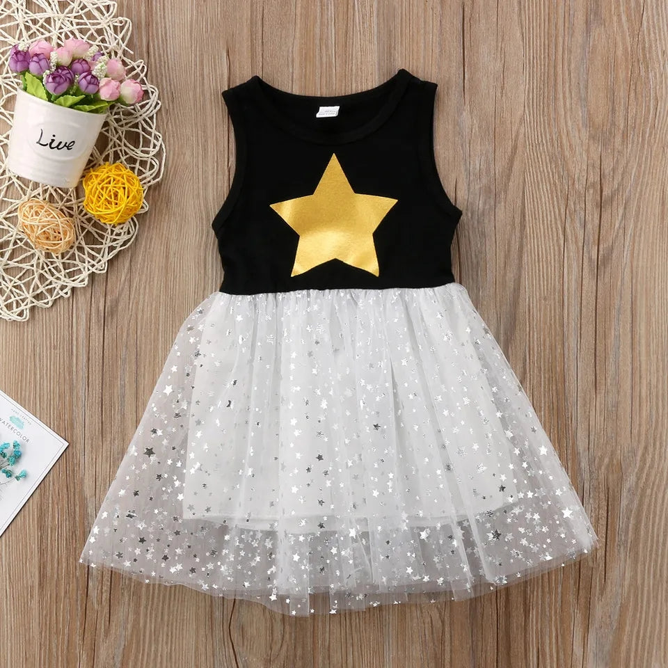 Gold Star Black White Net Frock 12073 – MamasLittle
